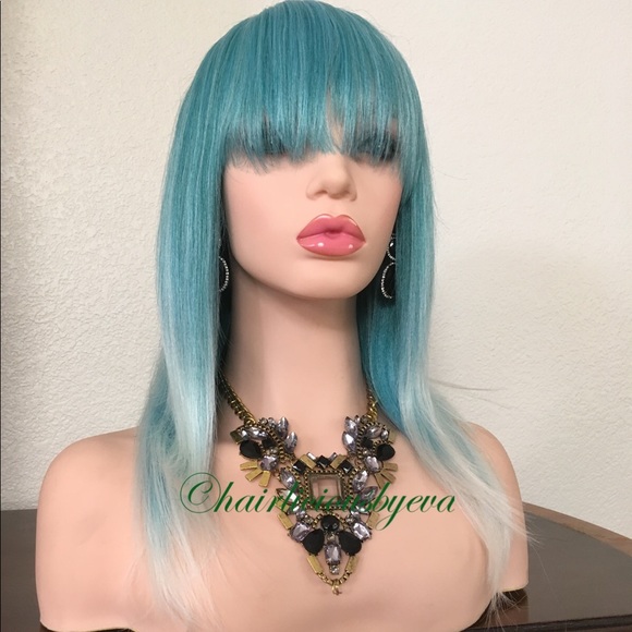 Other | Turquoise Wig Bob Wig With Bangs 16 Inch Long | Poshmark